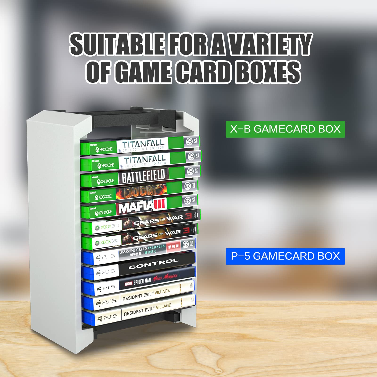 PS5 Game Holder, PS5 Video Game Organizer, Storage Tower for PS5 Games, Video Game Storage Stand, Storage Stand for PS5 PS4 Xbox One Games (for 12 Game Boxes)