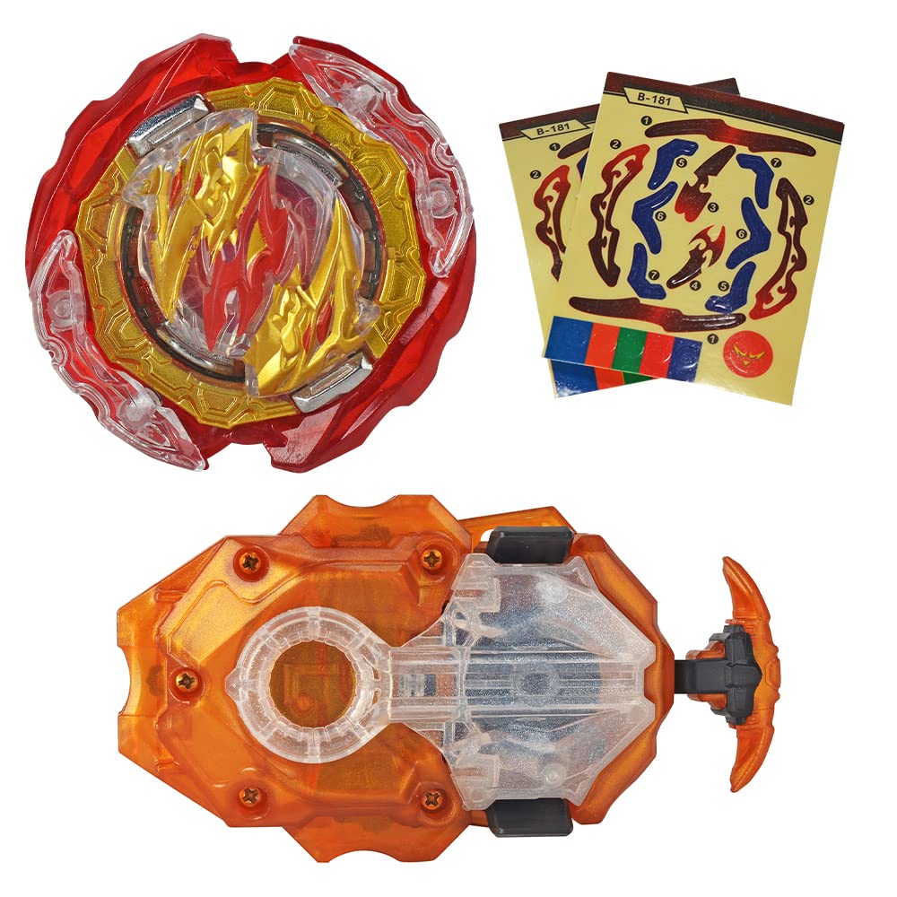 BeyBtatle Burst Gyro Toy Set 1 Spinning Tops 1x Launcher LR Left Right Spin DB Layer System, Metal Fusion Attack Type Battling Game Top with Launcher Toy Gift for Ages 6+