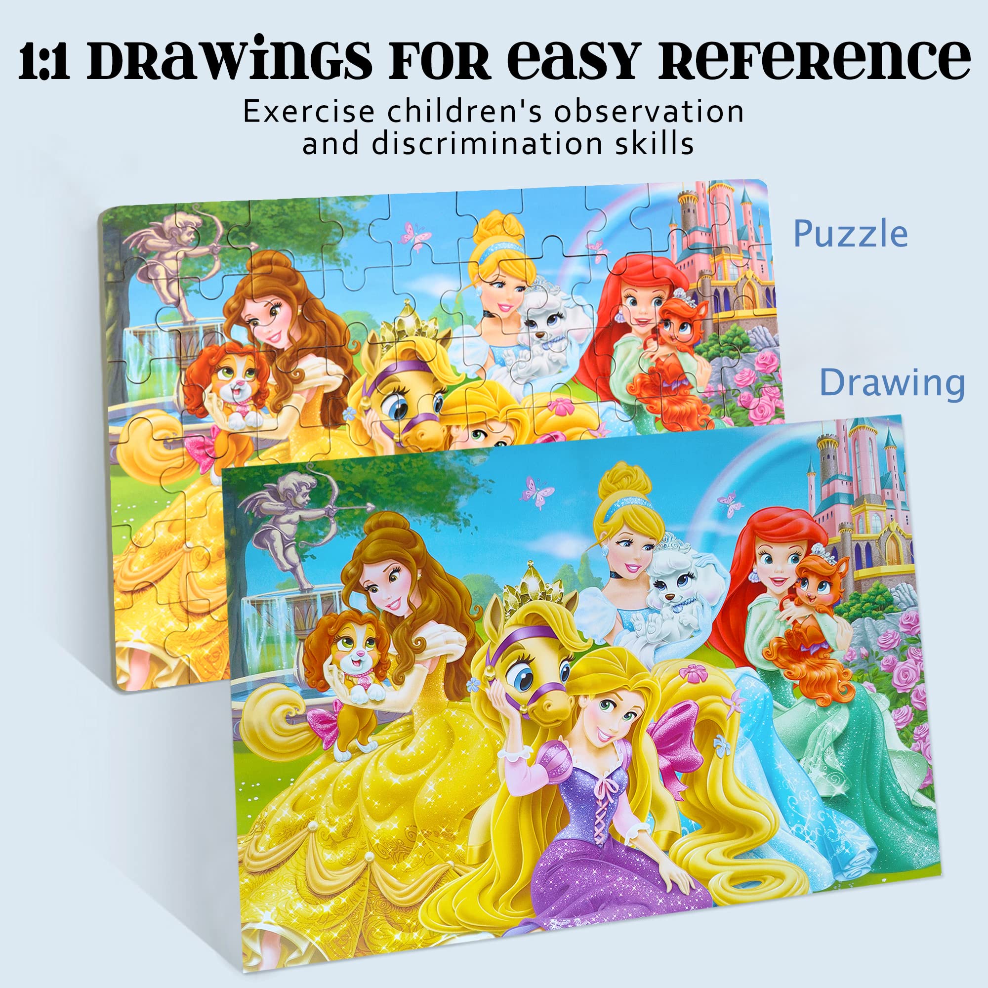 MZZOTOY Princess Puzzles for Kids Ages 4-8, 60 Pieces Puzzles for Kids Ages 3-5 Princess Puzzle for Girls and Boys Toys Jigsaw Puzzles in a Metal Box Educational Puzzles (Princess)