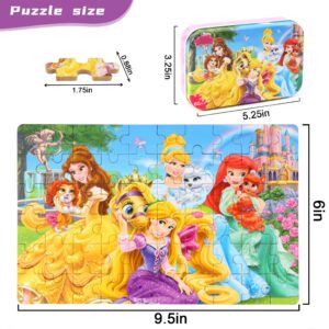 MZZOTOY Princess Puzzles for Kids Ages 4-8, 60 Pieces Puzzles for Kids Ages 3-5 Princess Puzzle for Girls and Boys Toys Jigsaw Puzzles in a Metal Box Educational Puzzles (Princess)