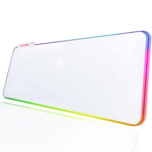 jmiyav white gaming mouse pad rgb mousepad non-slip rubber base extra large cool xl xxl computer desk pad gaming accessories led light up extended big mouse pad for gamer (31.5x12in) upgrade