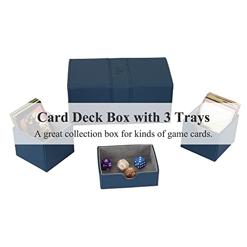 AEGIS GUARDIAN Card Deck Box for MTG with 3 Tray Commander Deck Box Hold 200+ Double Sleeved Cards, PU Leather 7 Strong Magnets Card Storage Box Deck Game Case for TCG CCG, Blue