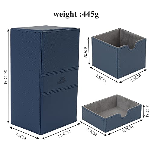 AEGIS GUARDIAN Card Deck Box for MTG with 3 Tray Commander Deck Box Hold 200+ Double Sleeved Cards, PU Leather 7 Strong Magnets Card Storage Box Deck Game Case for TCG CCG, Blue