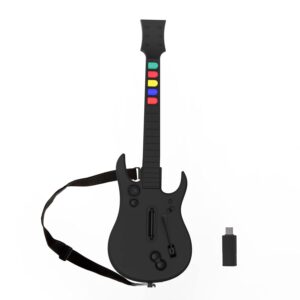 nbcp guitar hero controller pc, wireless playstation 3 ps3 /pc guitar hero guitar with dongle for clone hero, guitar hero 3/4/5 rock band 1/2 games black