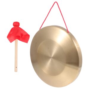 vaguelly 1 set of brass instruments - 22cm copper opera gong hand gong with wooden mallet and red hanging ribbon