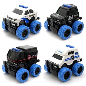 seeswell pull back die-cast alloy city police car vehicles playset, monster truck,friction powered toy cars,4 pack,toys for 3+ years old kids,christmas/birthday gift for boys & girls,party favors…