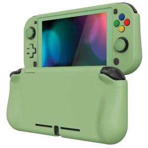 playvital zealprotect protective case for nintendo switch lite, hard shell ergonomic grip cover for nintendo switch lite w/screen protector & thumb grip caps & button caps - matcha green