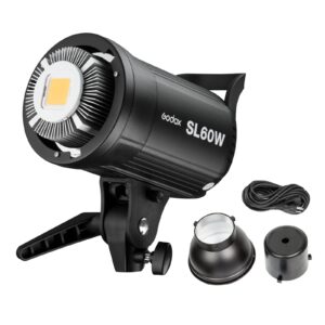 godox sl-60w 60w cri95+ qa>90 5600¡À300k bowens mount led video light, wirelessly adjust brightness, 433mhz grouping system, for video recording, wedding,outdoor shooting