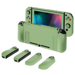 playvital altergrips ergonomic grips cover for nintendo switch, [2 design] interchangeable comfort dockable protective case with screen protector & thumb grip buttons caps - matcha green