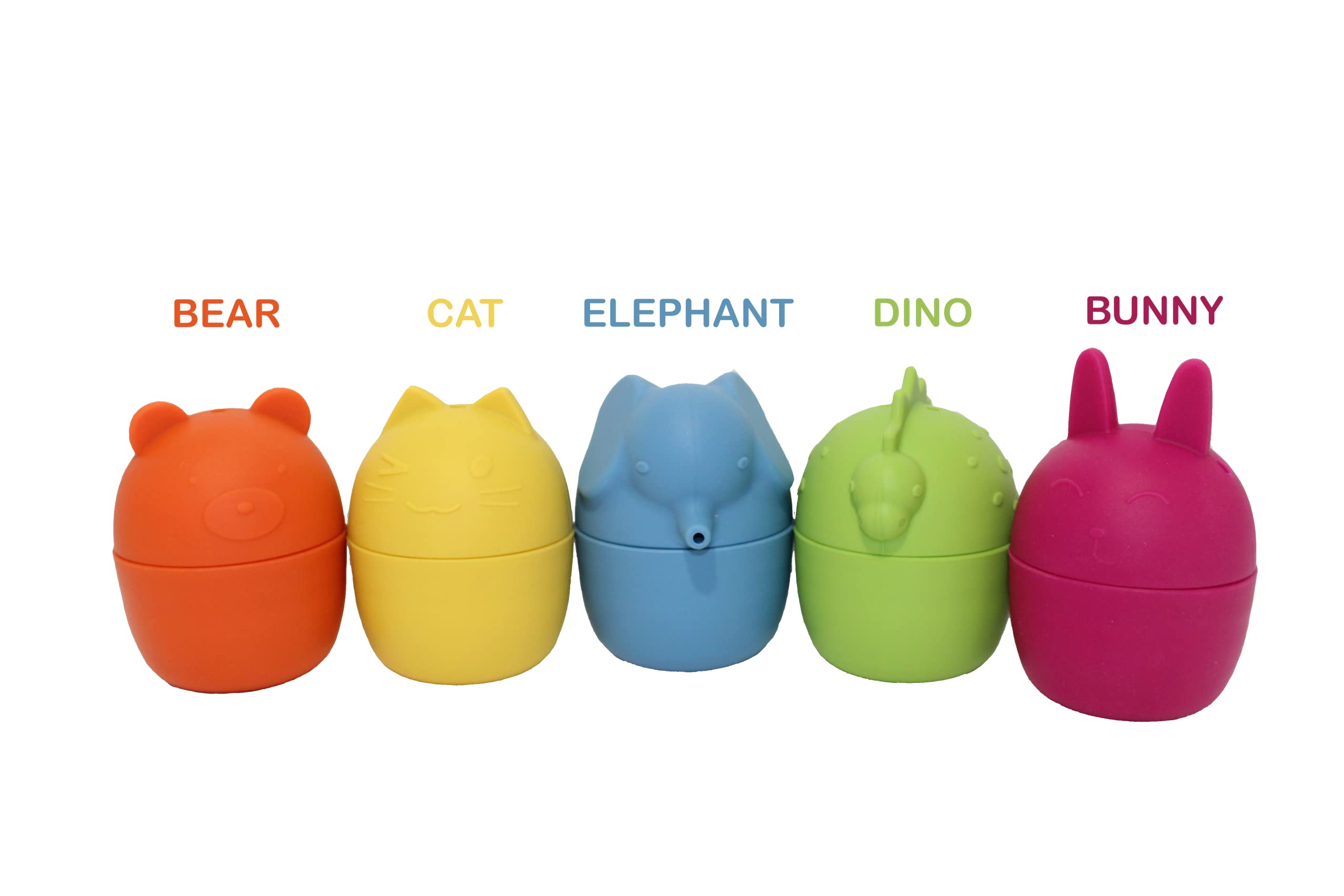 Silicone Bath Toys 5 Assorted Animals Yellow, Blue, Orange, Green, Magenta Appx. Size 2.83'' x 2.27''