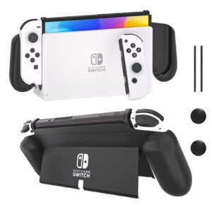 hosanwell hand grip compatible with nintendo switch/oled - comfortable & ergonomic hand grip, joy con & switch accessories - black [2 thumb caps included]