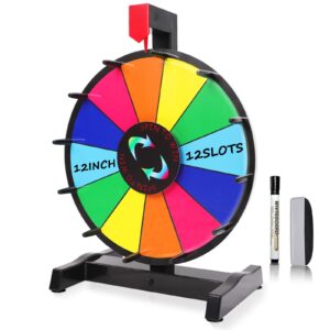 ielyiesy spinning prize wheel 12 inch tabletop spin wheel for prizes with stand, 12 color slots, erasable surface for trade show carnival party fortune game