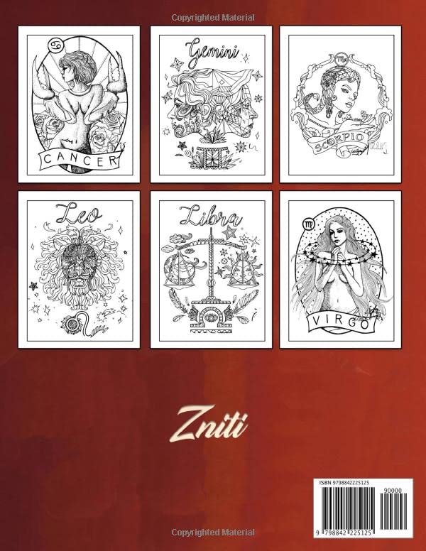 Zodiac Coloring Book: 80+ Coloring Pages for Adults Featuring Beautiful Astrological Signs Illustration for Relaxation and Stress Relief