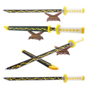 anime demon slayer sword building kit set, 27.8in cosplay zenitsu sword building blocks toy set with scabbard and stand, samurai katana gift for adults and kids (1000+ pieces)