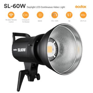 GODOX SL-60W 60W CRI95+ Qa>90 5600¡À300K Bowens Mount LED Video Light, Wirelessly Adjust Brightness, 433MHz Grouping System, for Video Recording, Wedding,Outdoor Shooting