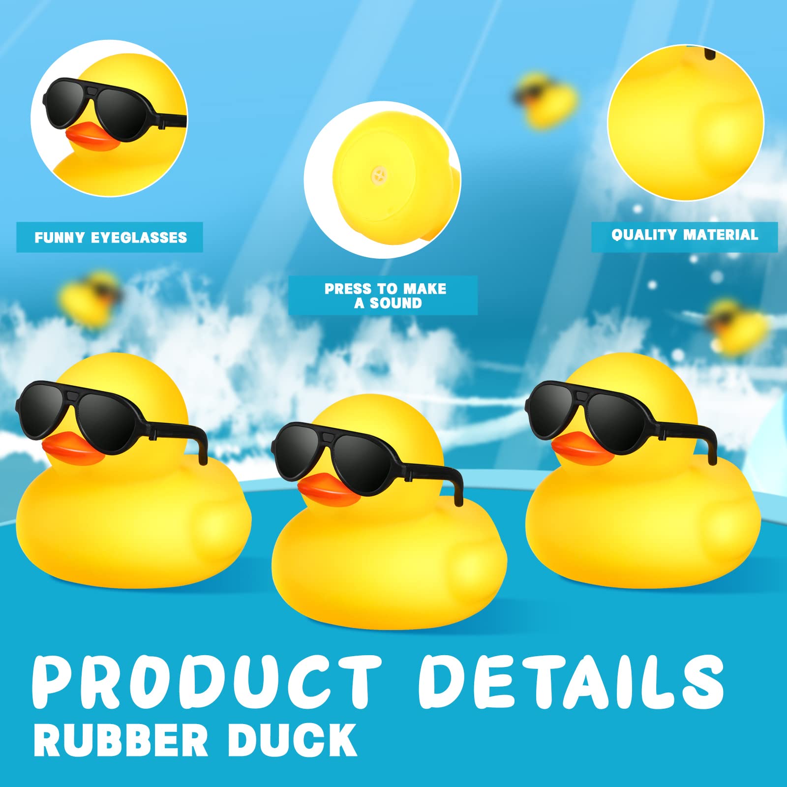 150 Pcs Yellow Mini Rubber Ducks in Bulk with 150 Pcs Sunglasses Christmas Duck Gifts Mini Bath Ducks Small Duck Float Pool Ducks Bulk Toys for Baby Shower Birthday Party Christmas Stocking Stuffers