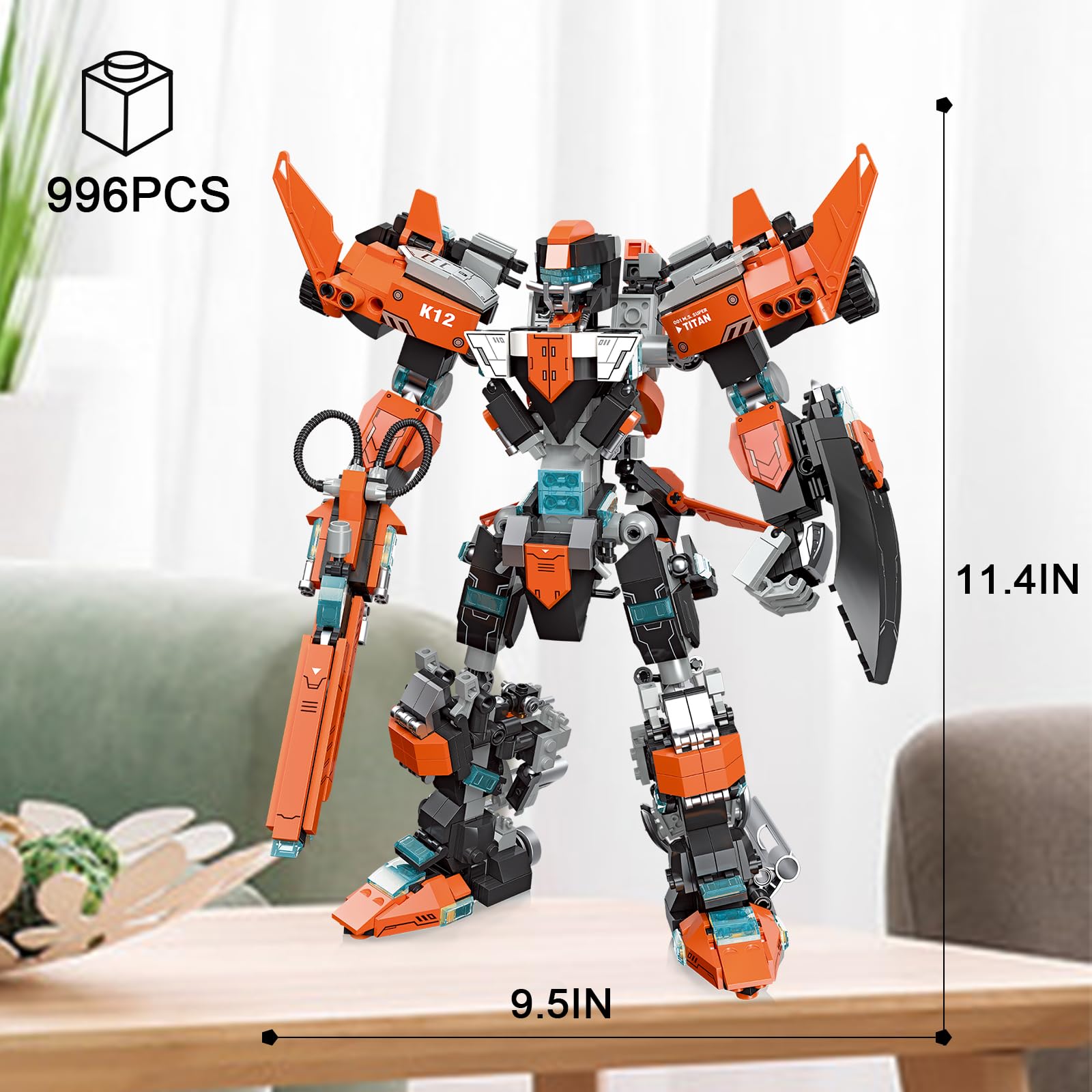 QwlJYfv Mech Robot Transforming Building Set for Adults,Hero Knight Model Building Kit,Creative STEM Robots Toy Gift for Kids Boys Ages 8-14 (996PCS)