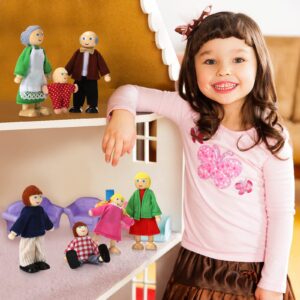 Jzszera Wooden Dollhouse Family Set of 7, Mini Figures for Pretend Play, Classic Doll House Accessories for Kids & Toddlers