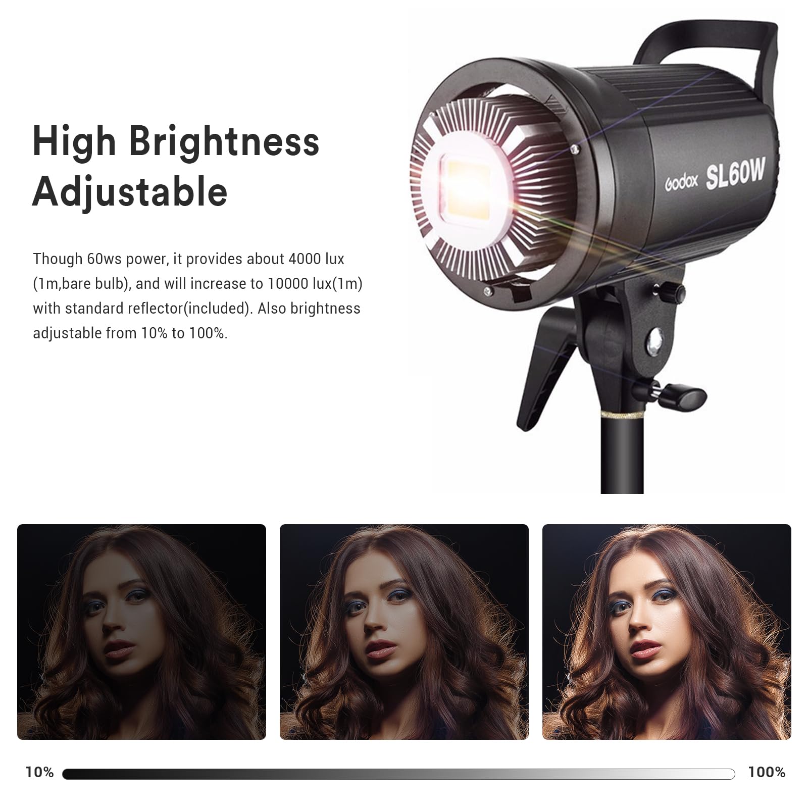 GODOX SL-60W 60W CRI95+ Qa>90 5600¡À300K Bowens Mount LED Video Light, Wirelessly Adjust Brightness, 433MHz Grouping System, for Video Recording, Wedding,Outdoor Shooting