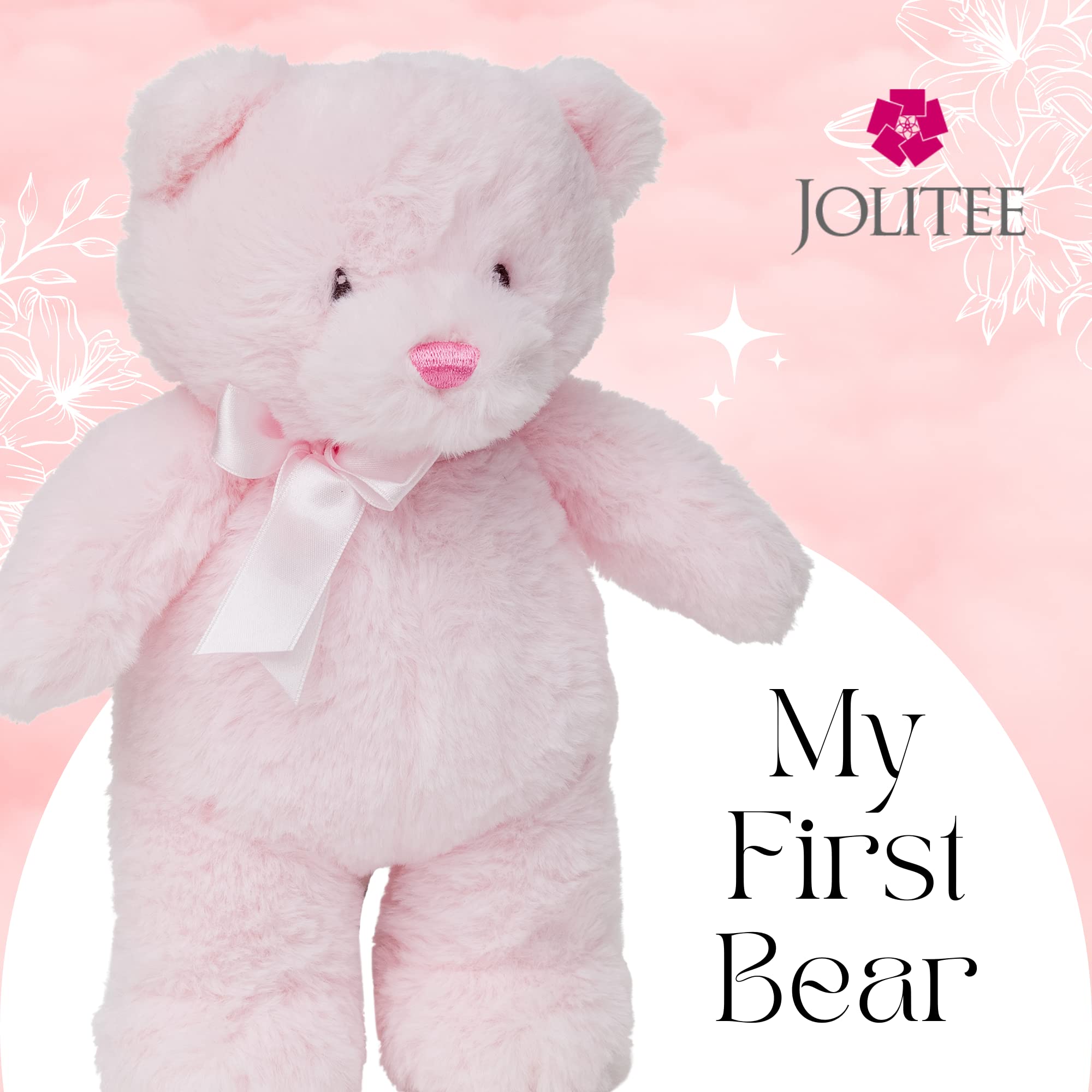 Jolitee My First Bear Stuffed Animal - Pink Teddy Bear for Baby for Newborn, 10"