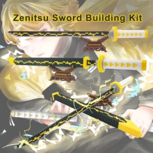 Anime Demon Slayer Sword Building Kit Set, 27.8in Cosplay Zenitsu Sword Building Blocks Toy Set with Scabbard and Stand, Samurai Katana Gift for Adults and Kids (1000+ Pieces)