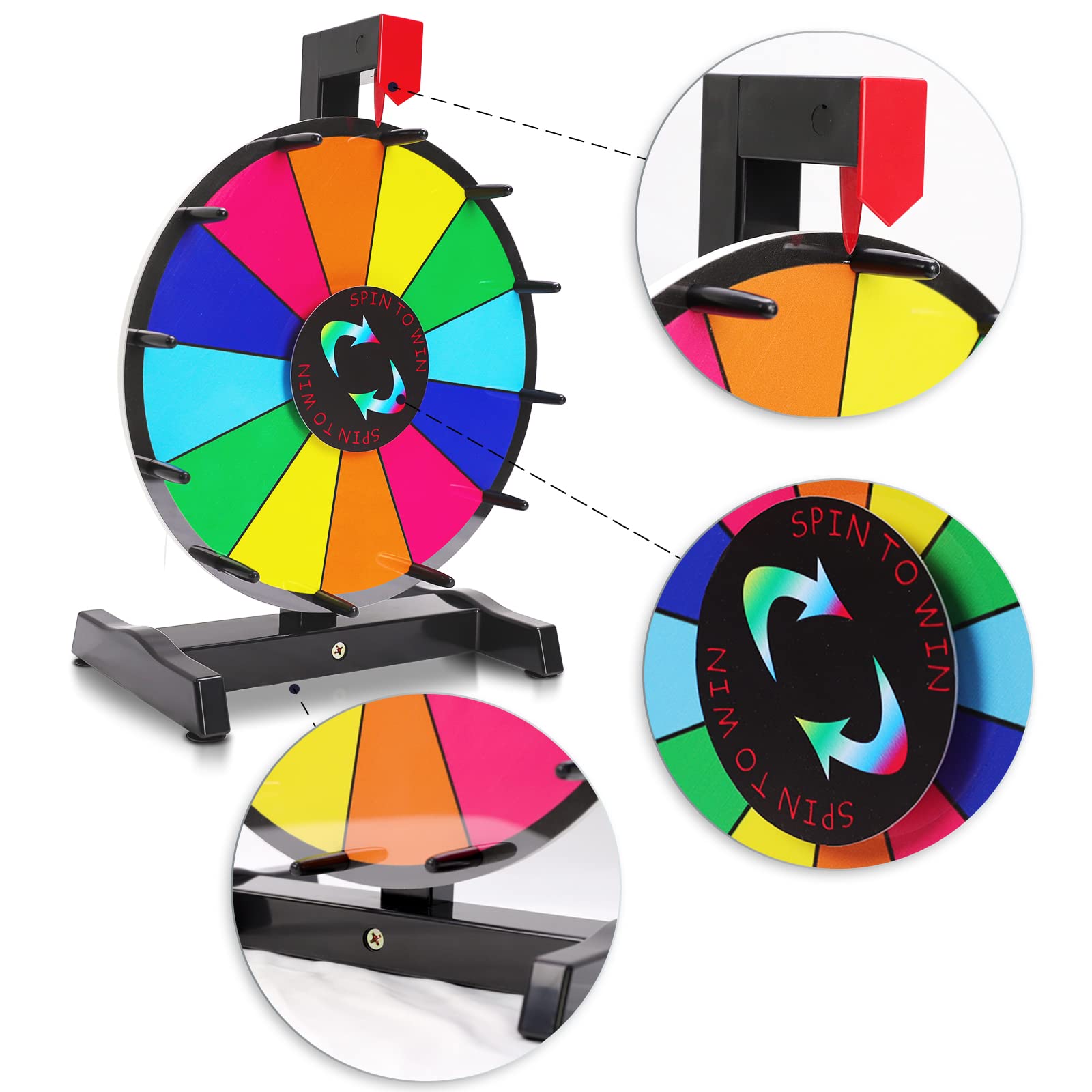 iElyiEsy Spinning Prize Wheel 12 Inch Tabletop Spin Wheel for Prizes with Stand, 12 Color Slots, Erasable Surface for Trade Show Carnival Party Fortune Game