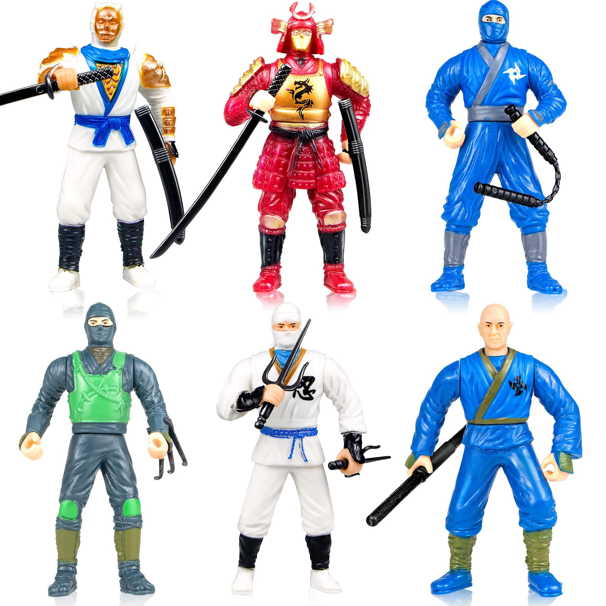 HAPTIME Ninja Action Figures, 6 Pack Ninja Figure Toys for Boys, 3.5-Inch Ninja Warriors with Weapon Accessories, for Kids Ages 3+, Cake Topper