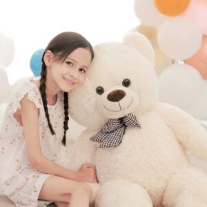 Poutmac 47 inch Giant Teddy Bear Stuffed Animal White Big Plush Teddy Bear Valentine's Gift for Girlfriend Soft Stuffed Bear Animals for Christmas,Birthday,Mother's Day