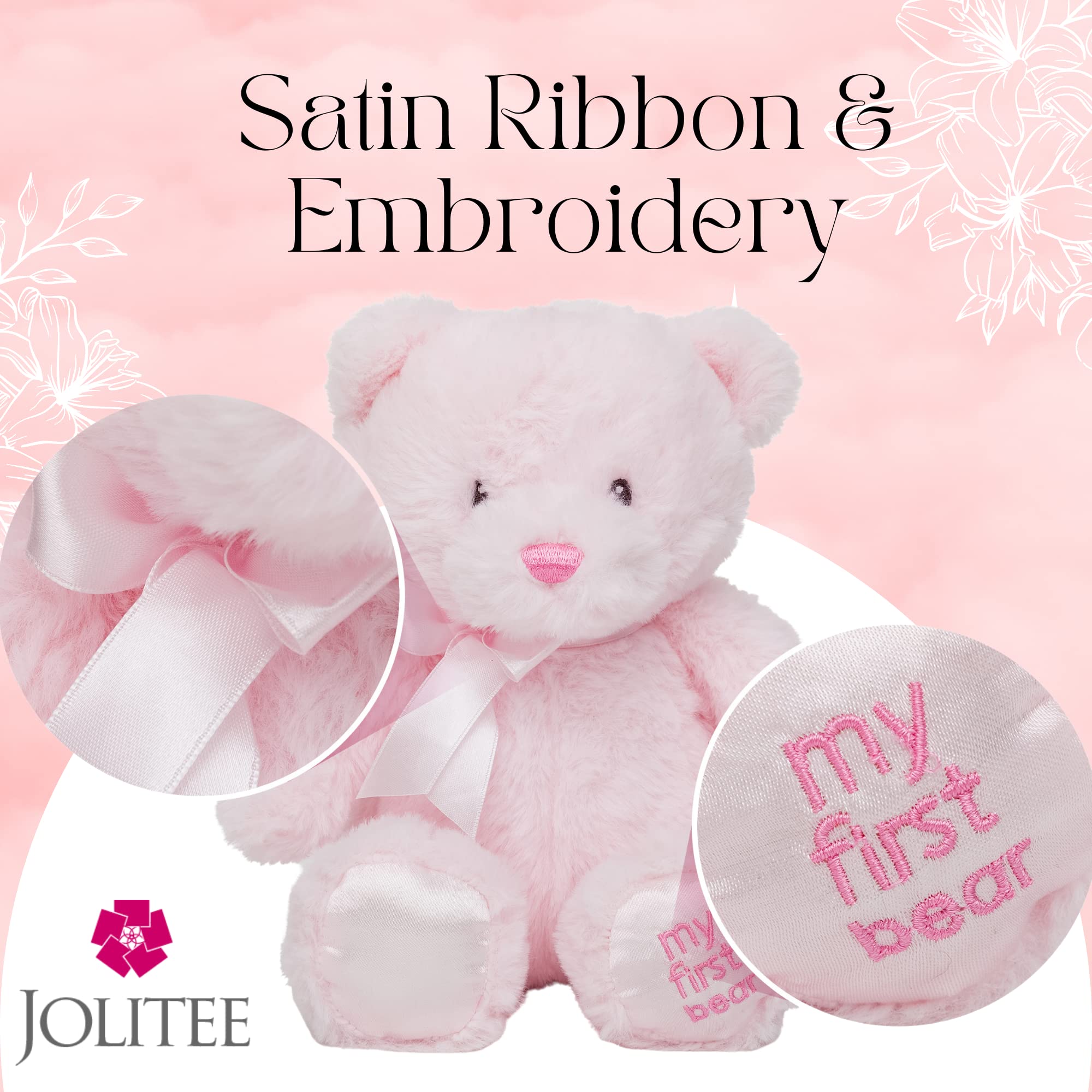 Jolitee My First Bear Stuffed Animal - Pink Teddy Bear for Baby for Newborn, 10"