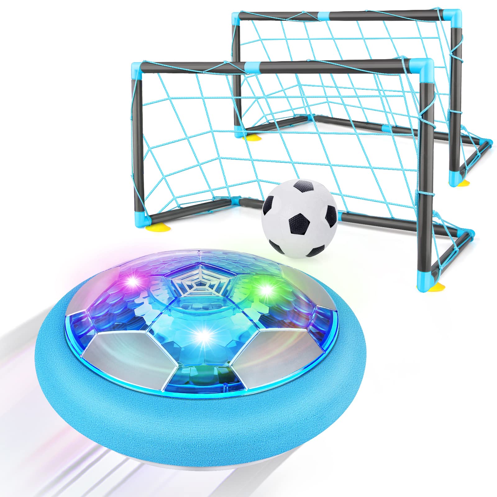 Kroyedfuw Hover Soccer Ball Set with 2 Goals, Rechargeable Indoor Air Floating Soccer Ball with LED Light and Foam Bumper, Perfect Birthday Xmas Gifts for Age 3 4 5 6 7 8-12 Year Old Kids Boys Girls