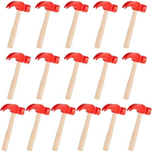 Deekin 16 Pcs Wooden Hammer Toys Hammer Peg Simulation Hammers Maintenance Toy Tools Educational Toys for School Gift Birthday Party Games (Red, Hammer)