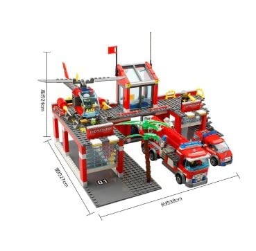 General Jim's Fire Station Multi Emergency Vehicle 774 Piece Modular Building Block Bricks Amazing Colorful 2 Level Fire Station Building Block Bricks Toy with Helipad - for Teens and Adults