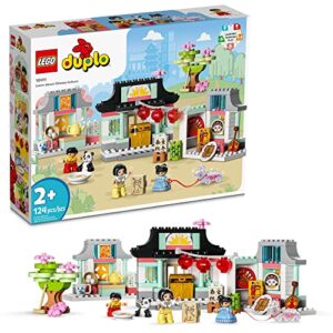 lego duplo learn about chinese culture 10411 bricks set with toy panda and family figures, educational learning toys for toddlers age 2 plus years old