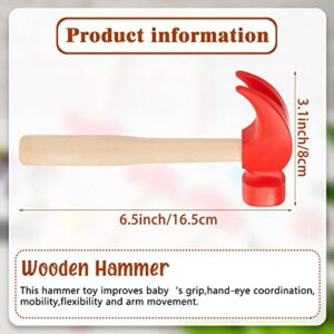 Deekin 16 Pcs Wooden Hammer Toys Hammer Peg Simulation Hammers Maintenance Toy Tools Educational Toys for School Gift Birthday Party Games (Red, Hammer)