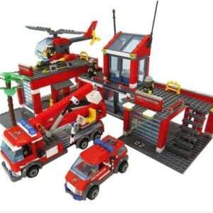 General Jim's Fire Station Multi Emergency Vehicle 774 Piece Modular Building Block Bricks Amazing Colorful 2 Level Fire Station Building Block Bricks Toy with Helipad - for Teens and Adults