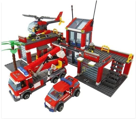 General Jim's Fire Station Multi Emergency Vehicle 774 Piece Modular Building Block Bricks Amazing Colorful 2 Level Fire Station Building Block Bricks Toy with Helipad - for Teens and Adults