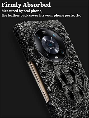 qichenlu 3D Crocodile Head Pattern Saddle Brown Genuine Leather Case Designed for HONOR Magic4 Pro, Business Alligator Texture Real Cowhide Hard Back Cover Shell with Soft Microfiber Lining