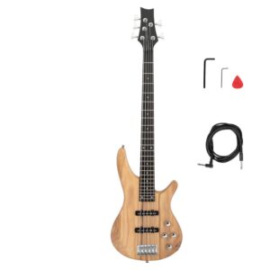 ktaxon 5 string electric bass guitar, full size standard right handed rosewood fretboard bass kit with strap, cable, pick, wrench tool (burlywood)