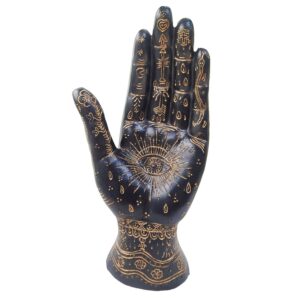 palmistry hand resin statue telling palm reading, ancient mystical palm with lines and symbols sculpture for palm readers（black）