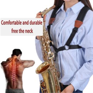 Cheerock Saxophone Harness Strap, Adjustable Padded Shoulder & Chest Sax Strap with Metal Hook, Ergonomic Comfort Design Reduces Neck Stress, Universal for Alto Tenor Baritone Soprano Saxophone