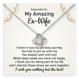 to my especially amazing ex wife necklace, funny best ex wife jewelry gift on her anniversary birthday christmas from ex husband. (two toned box)