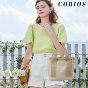 CORIOS Women Handbag Canvas Top Handle Bag Multifunctional Tote Purse Casual Clutch Bag for Shopping Work Party Travel School Daily Khaki