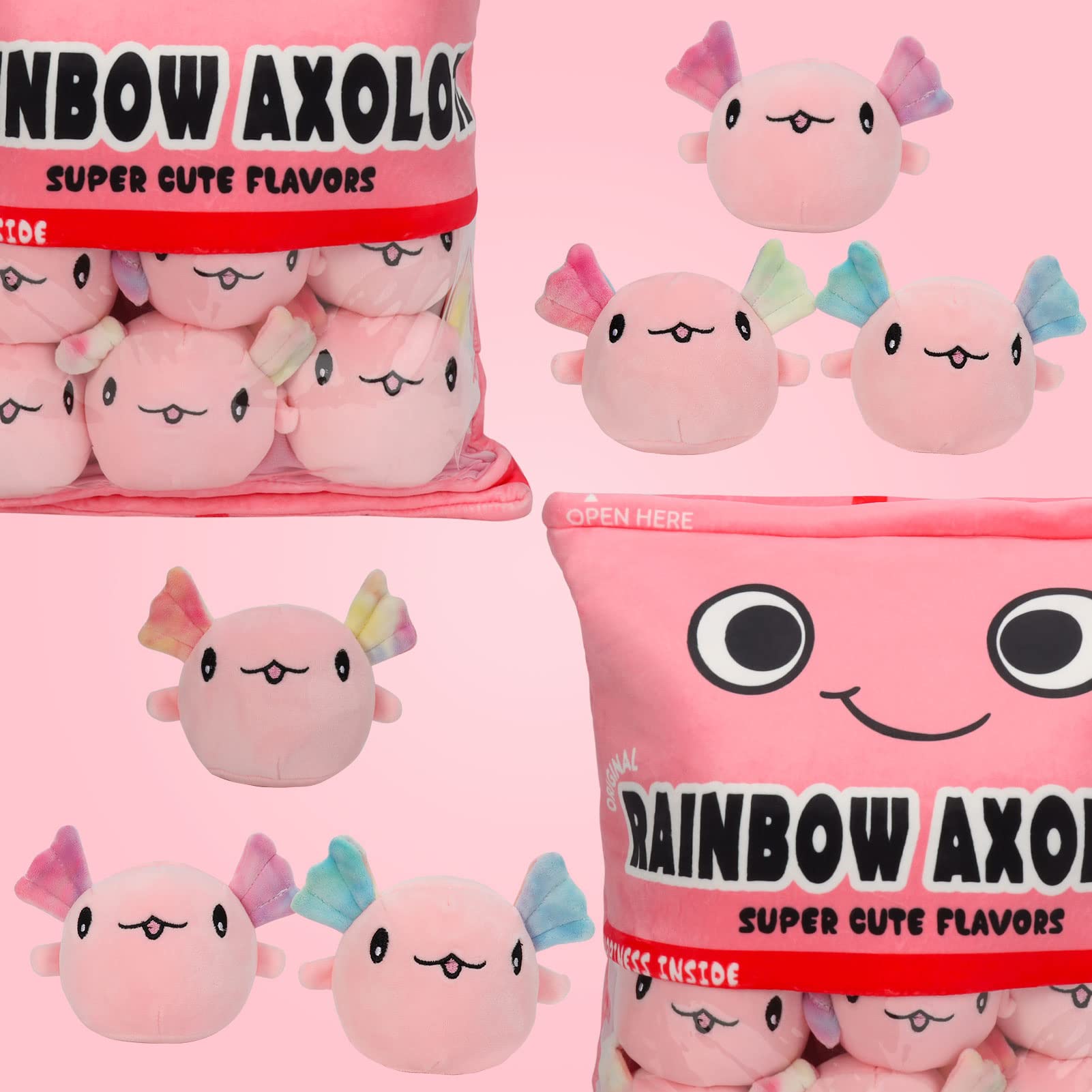 NUKBIL Axolotl Plush Pillow Throw Pillow, Cute Axolotl Plush Toys Doll, Axolotl Stuffed Animal Bag of Axolotl Plushies, Stuffed Axolotl Gift for Kids, Birthday, Christmas, Baby Shower (6 pcs, Pink)