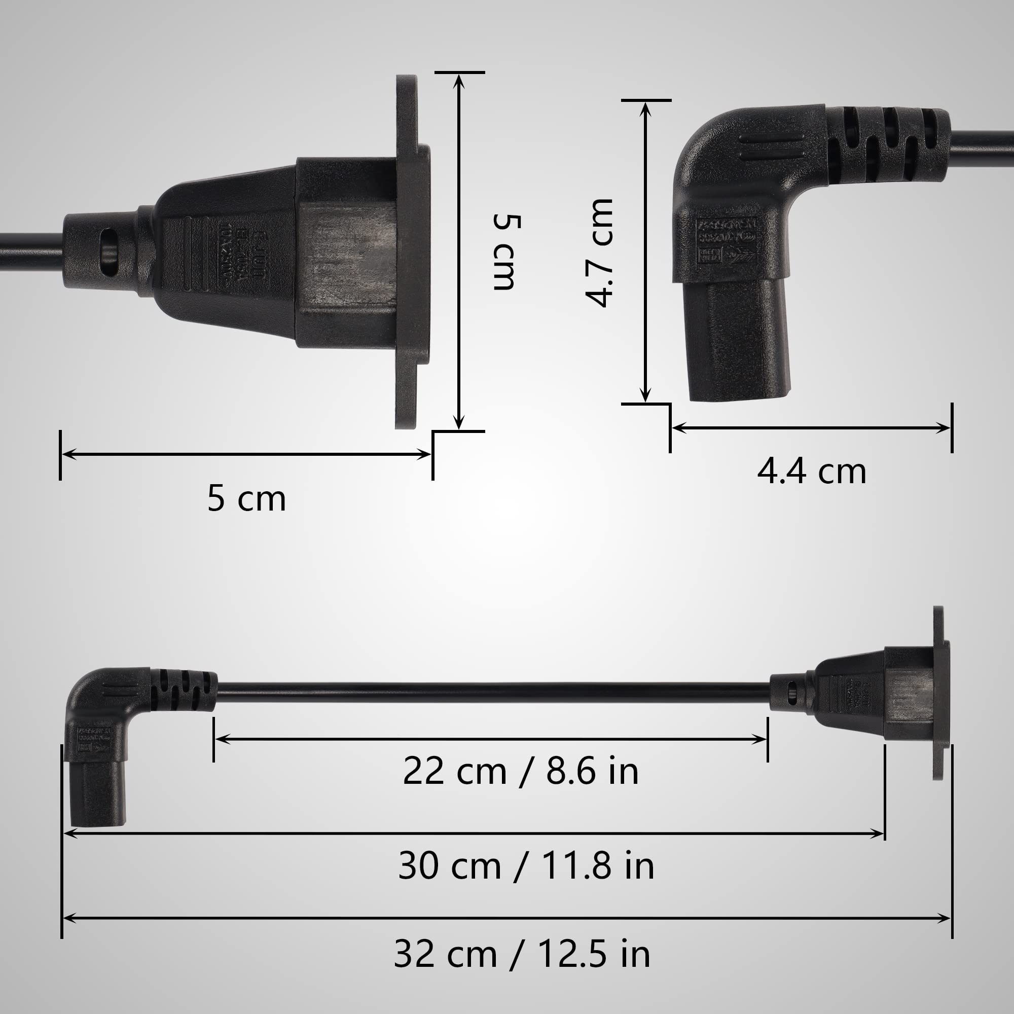 CERRXIAN 0.3m Down Angle C13 to C14 Panel Mount Power Cable, 90 Degree IEC 320 C13 Female to C14 Male PDU Power Supply Extension Cord for Monitors,Computers,Etc(Dc13m-c14)