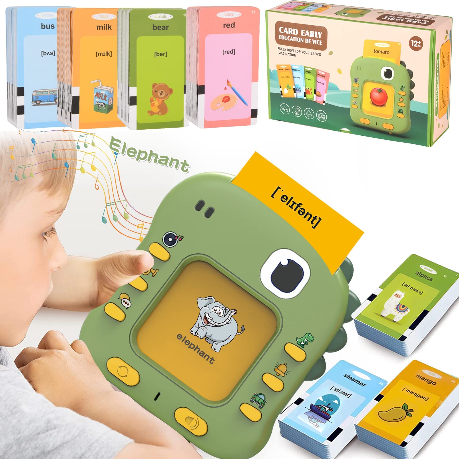 Toddler Toys for 2 3 4 5 Year Old Boys and Girls, Autism Sensory Toys for Autistic Children, Preschool Educational Toys with Music and Sound Effect, 224 Sight Words Dinosaur Talking Flash Cards