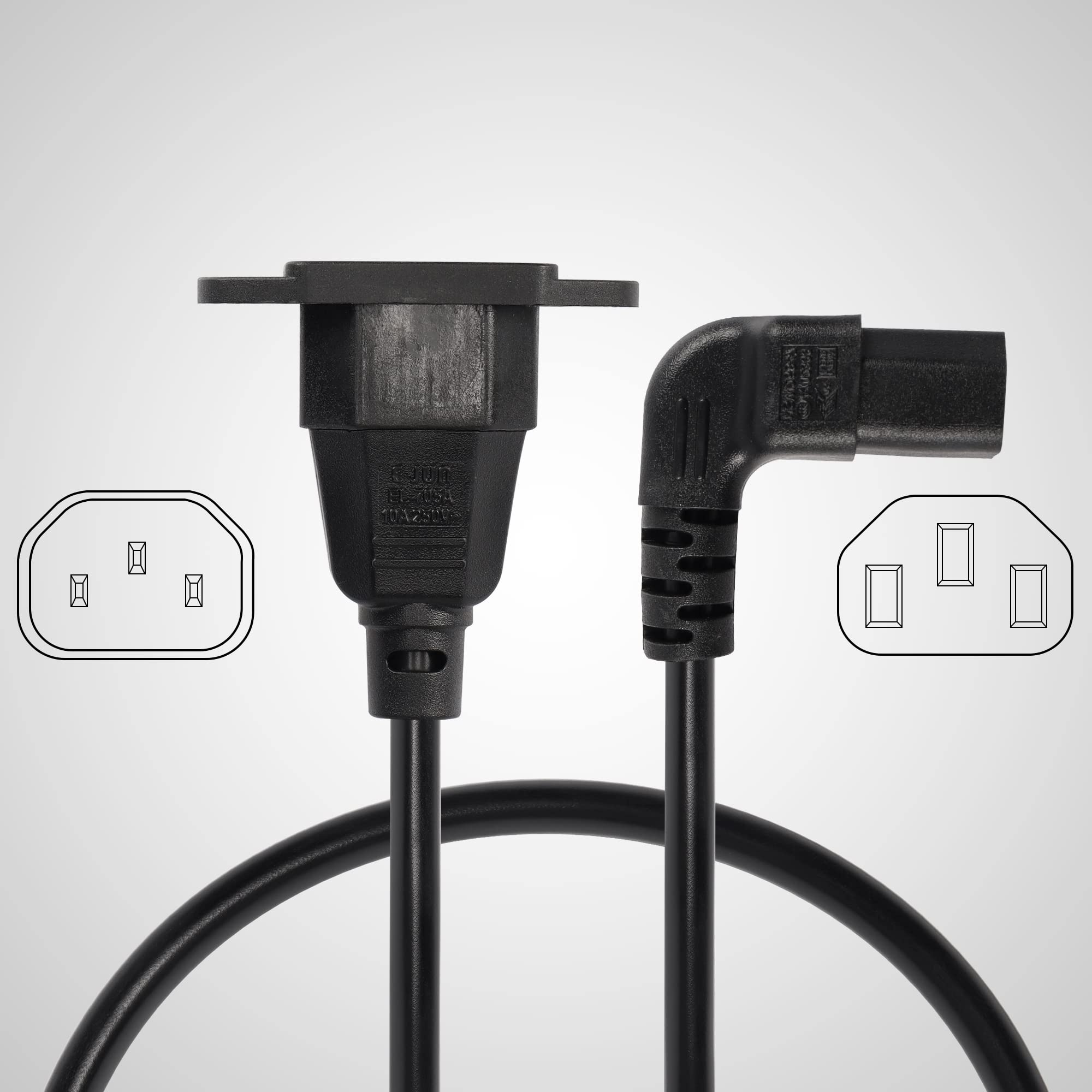 CERRXIAN 0.3m Down Angle C13 to C14 Panel Mount Power Cable, 90 Degree IEC 320 C13 Female to C14 Male PDU Power Supply Extension Cord for Monitors,Computers,Etc(Dc13m-c14)