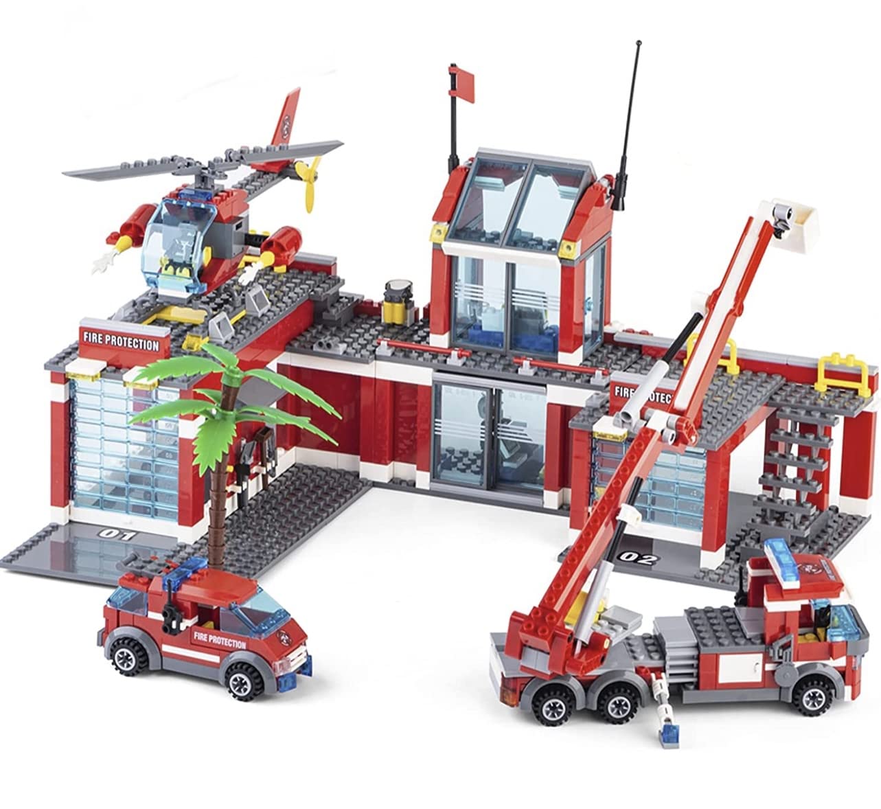 General Jim's Fire Station Multi Emergency Vehicle 774 Piece Modular Building Block Bricks Amazing Colorful 2 Level Fire Station Building Block Bricks Toy with Helipad - for Teens and Adults