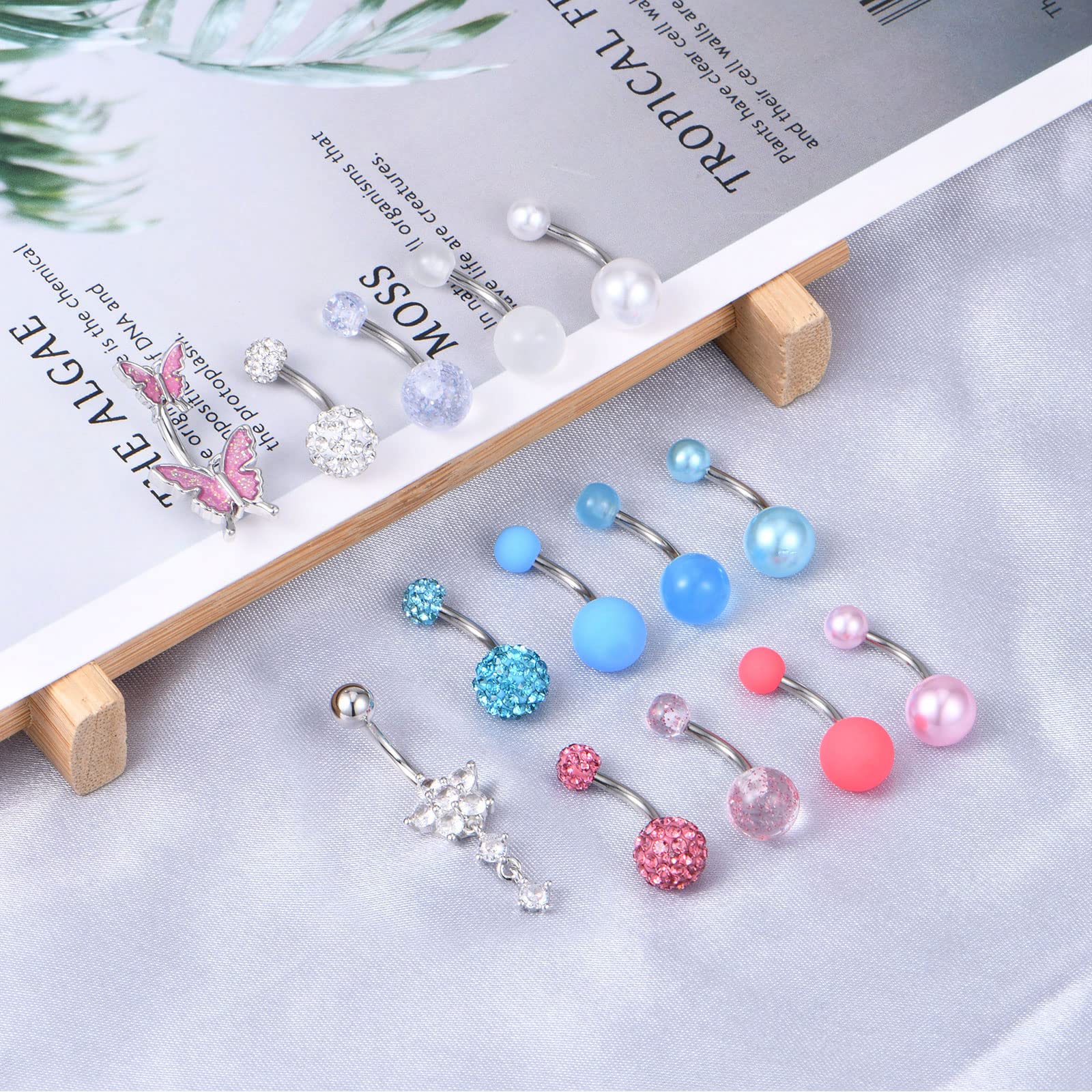 Anicina 14G Belly Button Ring Surgical Steel for Women Silver Navel Butterfly Flower Piercing Jewelry 10mm Curved Barbell Studs