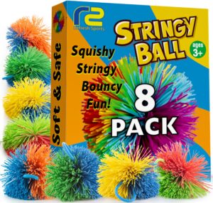 stringy balls & sensory toys for kids 8 pack - stocking stuffers for kids ages 4 5 6 7 8 9 year old gift ideas - best toddler gifts for boys & girls - monkey pom kooosh balls fidget toys stress ball