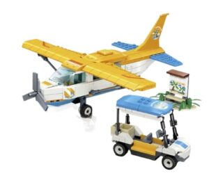 general jim's yellow sightseeing airplane and service vehicle 347 piece modular building block bricks toy set - for teens and adults